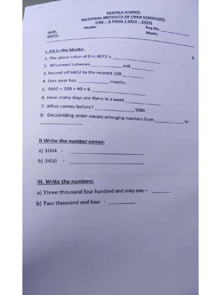 OBE - B, Math Special Finals, Deepika School | PDF