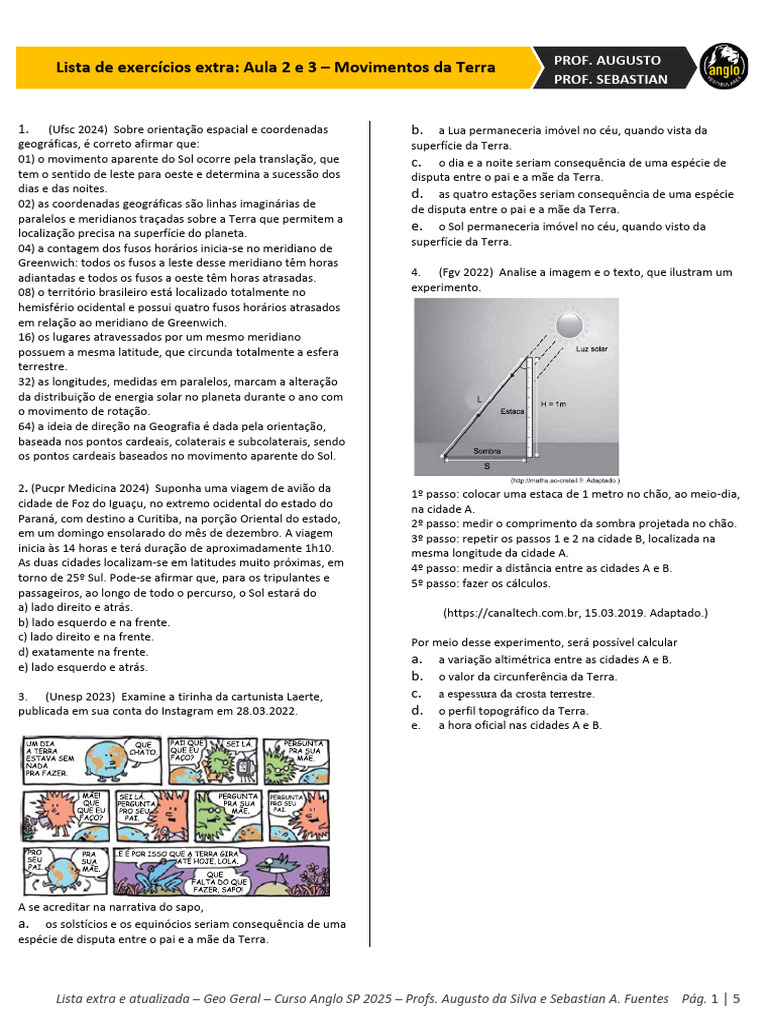 (Lista_Extra)_Aula_2_e_3_-_Movimentos_da_Terra_-_(Anglo_2025_GG_Curso) | PDF | Latitude | Terra