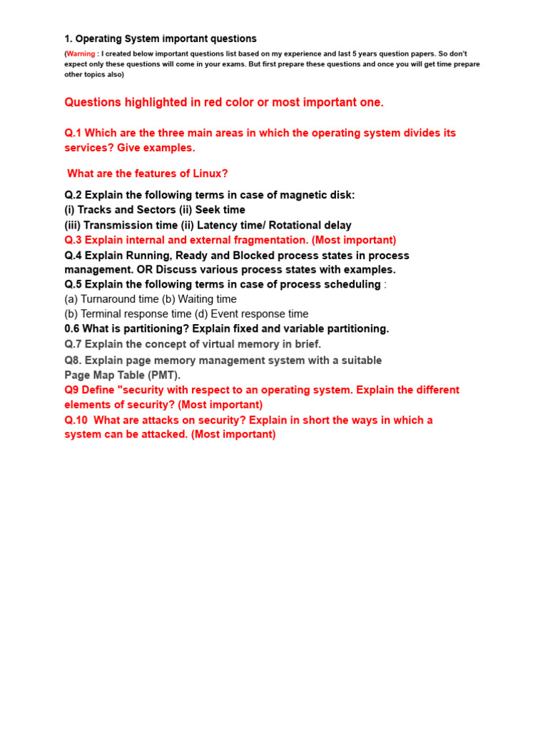 Operating System IMP | PDF