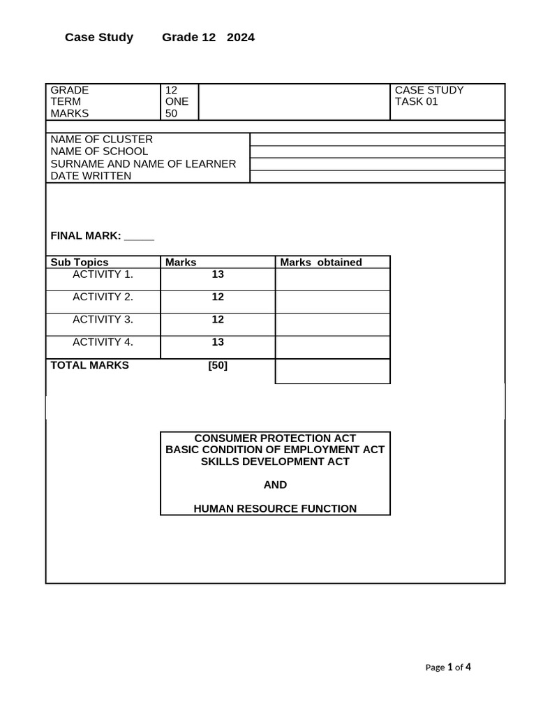 2024 Case Study (QP) Question Grade 12 ENG FINAL | PDF | Business