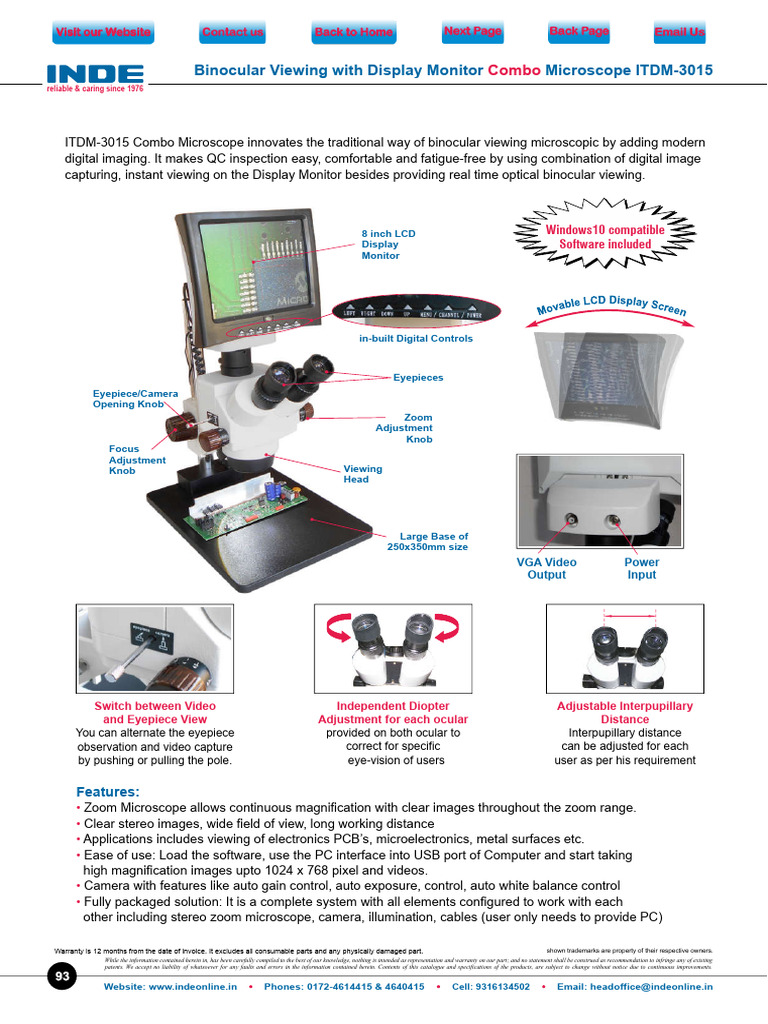 Binocular Viewing With Display Monitor Combo Microscope ITDM 3015 | PDF ...