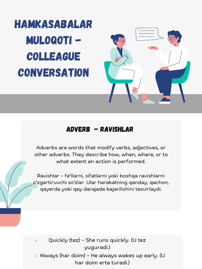 Colleague Conversation - PPTX 20250305 135942 0000 | PDF | Adjective | Adverb