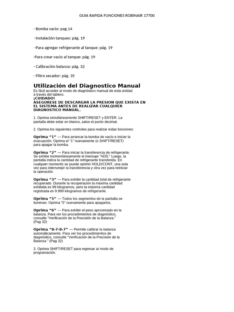 Funciones del Robinair 17700 | PDF