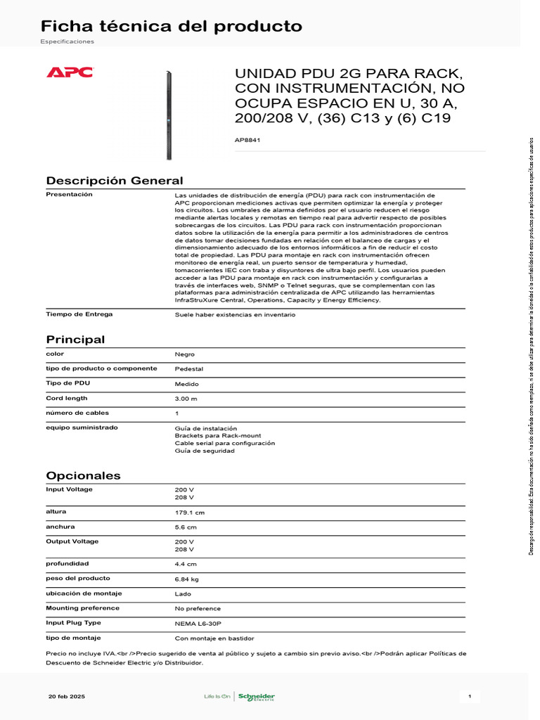 Schneider Electric - NetShelter-Metered-Rack-PDUs - AP8841 | PDF