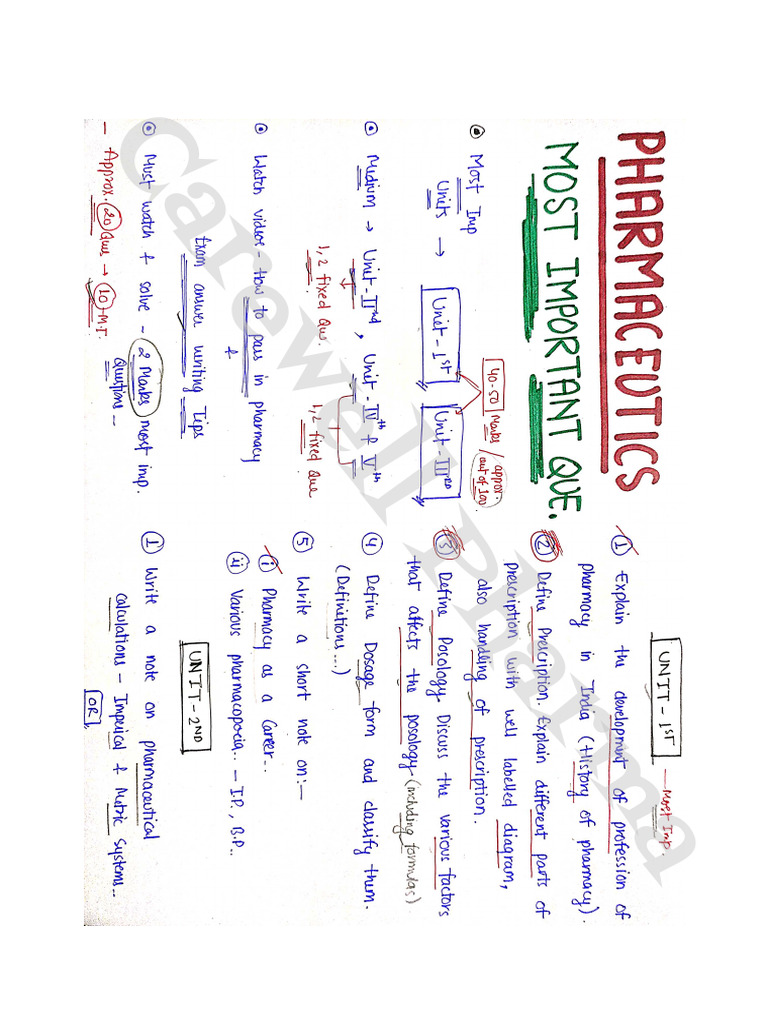 Pharmaceutics 1 Most Important Questions | PDF