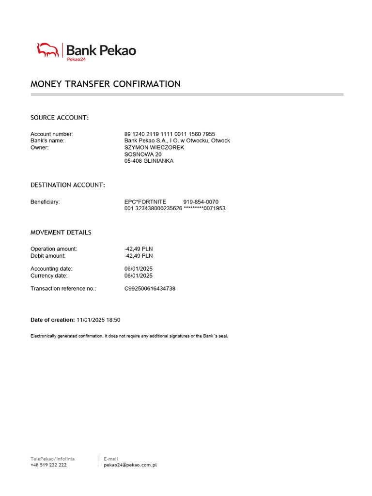 Potwierdzenie Transakcji 21275262108 1736617836182 | PDF