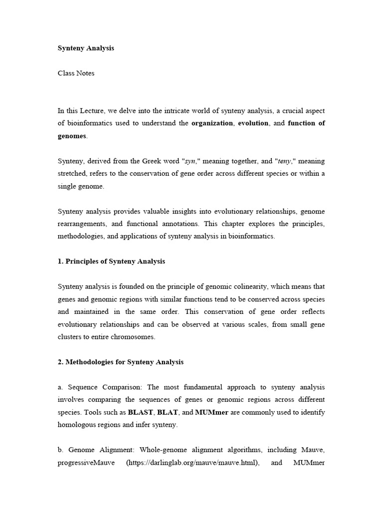 Synteny Analysis in Bioinformatics | PDF | Conserved Sequence | Genomics