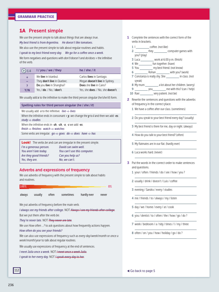 Present Simple: Grammar Practice Grammar Practice | PDF | Adverb | Verb