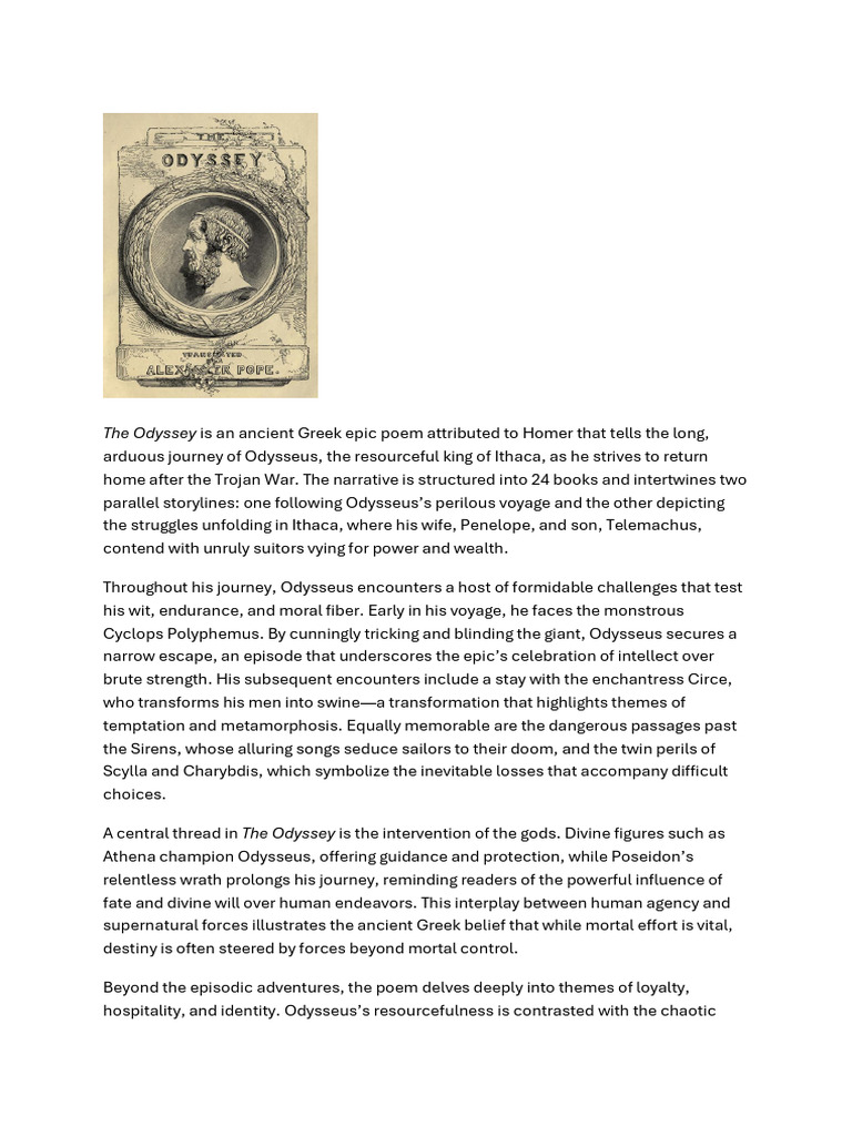 The Odyssey: Epic Journey of Odysseus | PDF