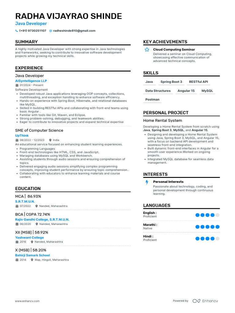 Radha Vijay Rao Shinde Resume | PDF | Java (Programming Language) | My Sql