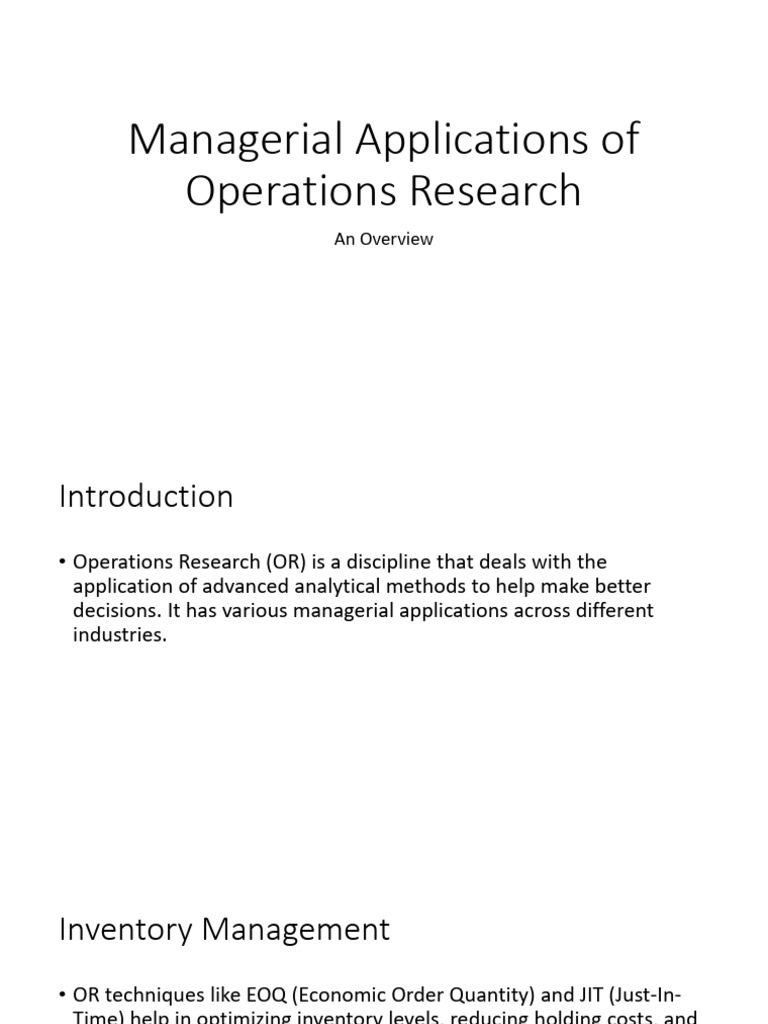 Managerial Applications of Operations Research | PDF