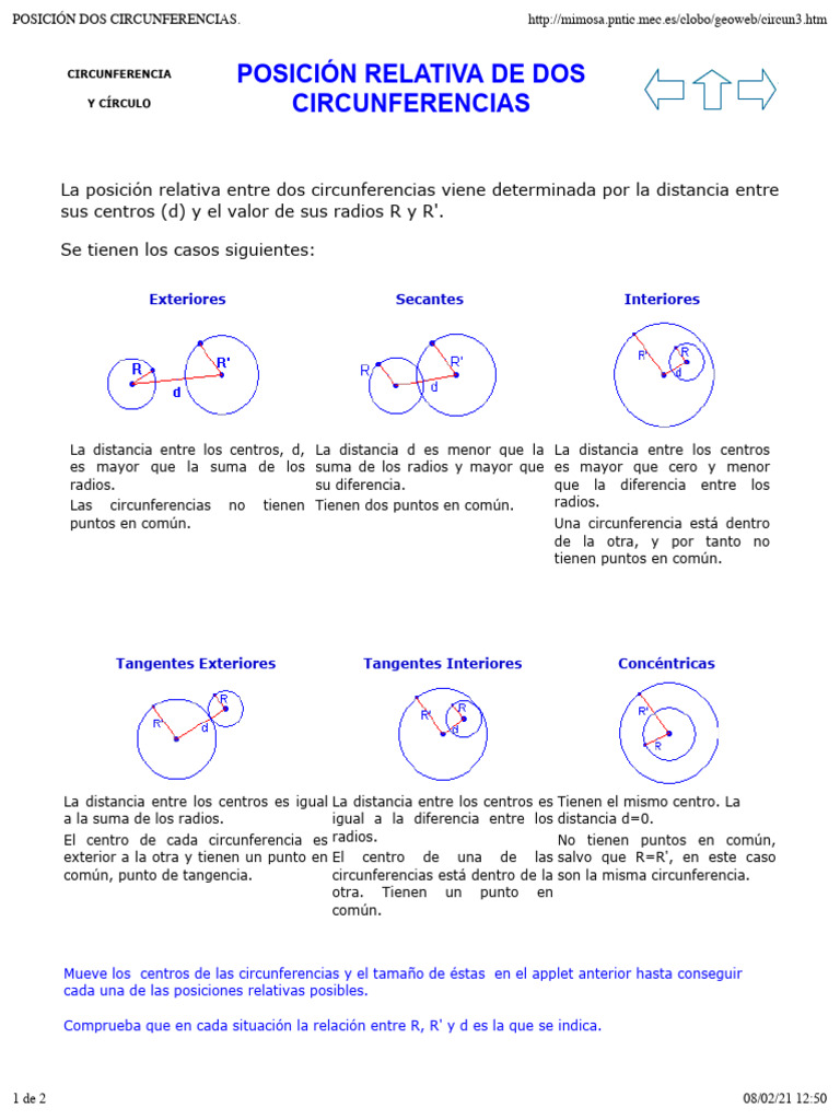 Posición Relativa de Dos Circunferencias | PDF | Tangente | Geometría euclidiana