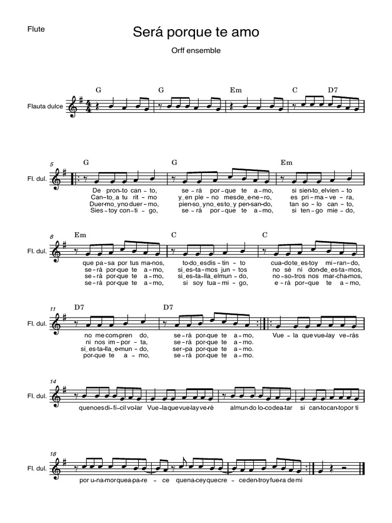 Partitura Flauta: Será Porque Te Amo | PDF