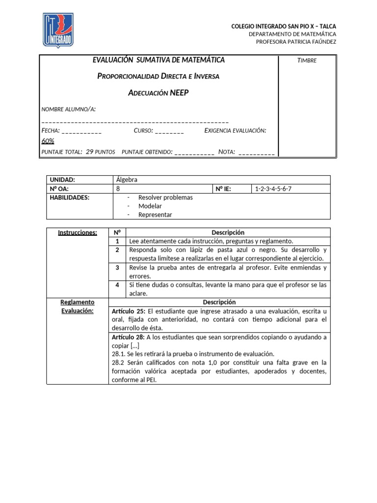 Ev. Prop. Directa e Inversa NEEP | PDF | Matemáticas