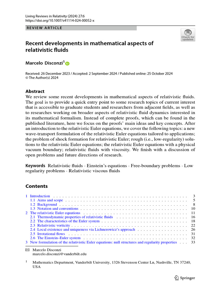 Recent Developments in Mathematical Aspects of Relativistic Fluids ...