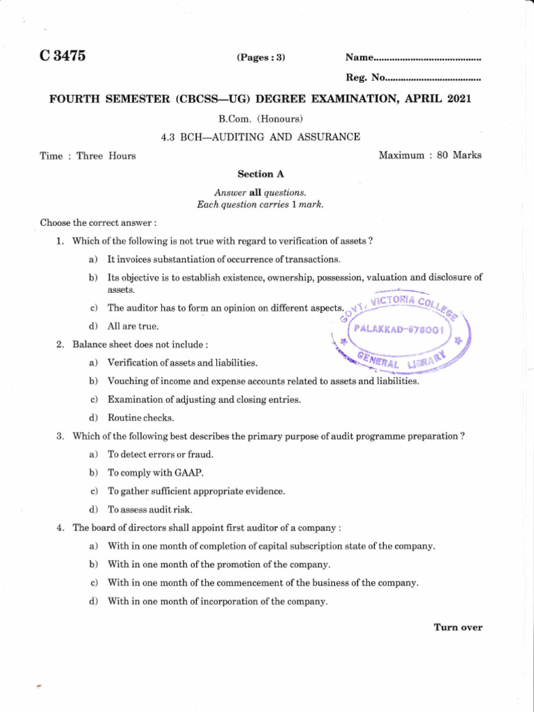2021 4.3 Bch-Auditing and Assurance - 20211206 - 0001 | PDF | Audit | Expense