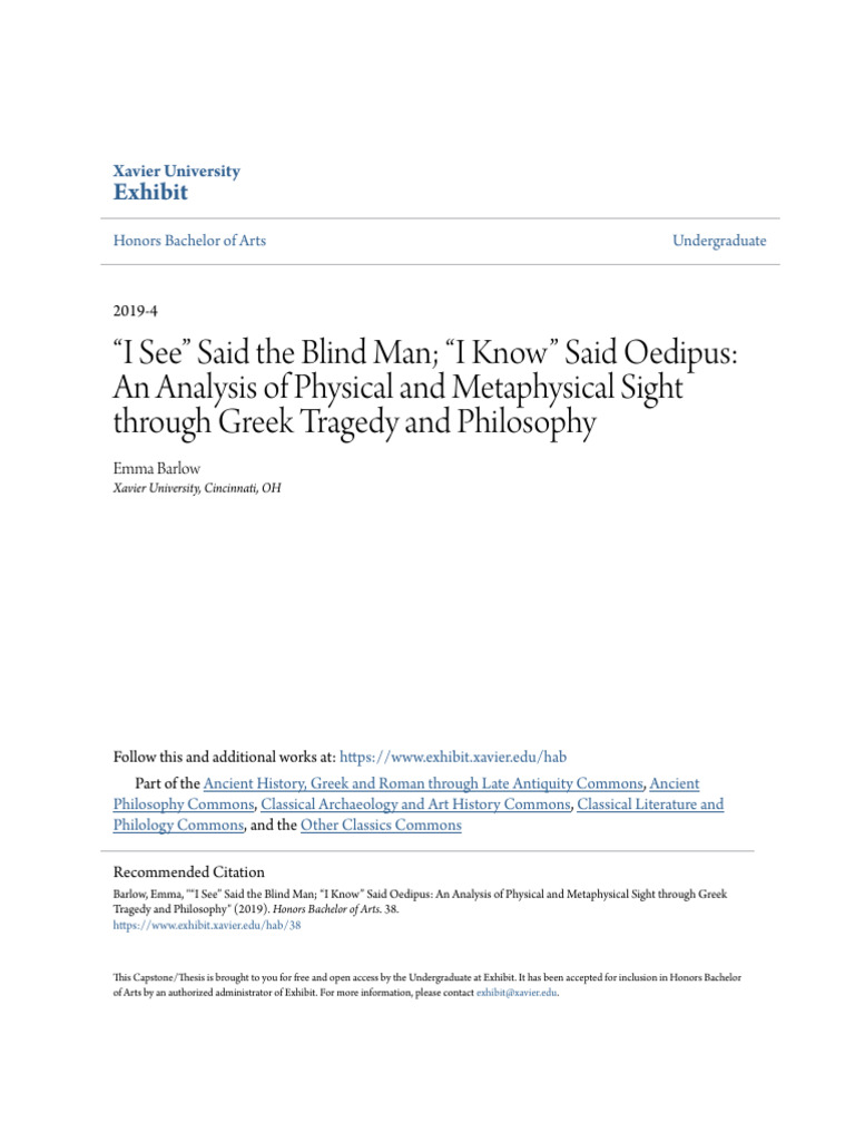 _I See_ Said the Blind Man; _I Know_ Said Oedipus_ An Analysis of | PDF ...