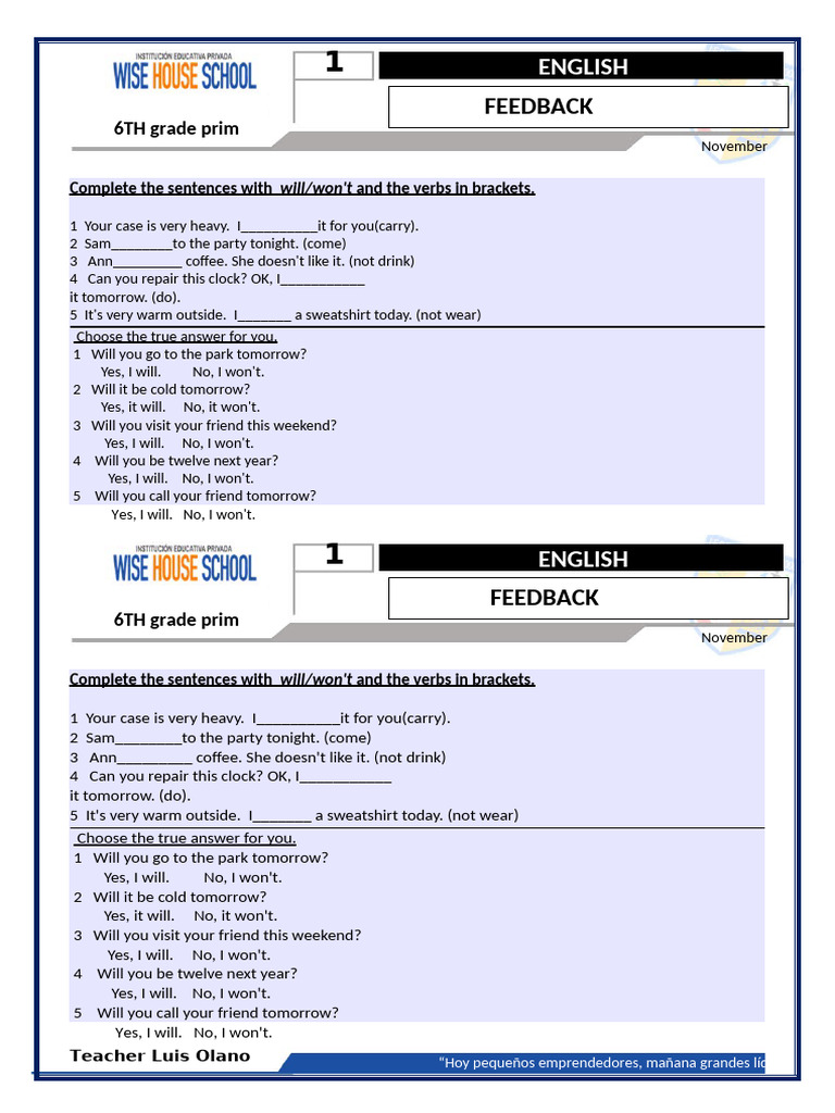 6th Prim FEEDBACK 1 November | PDF