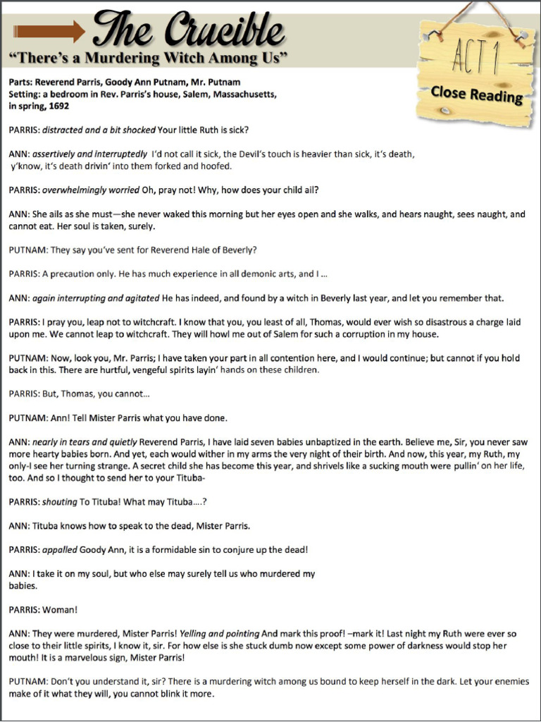 Act 1 Crucible Close Reading | PDF