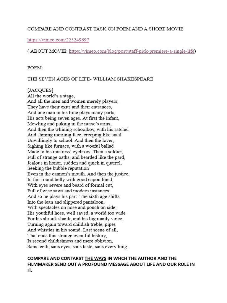 Compare and Contrast - Poem and Short Film Example For Myp 3-5 Students ...