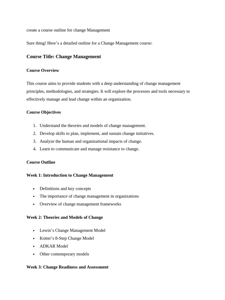 Create A Course Outline For Change Management | PDF | Change Management ...