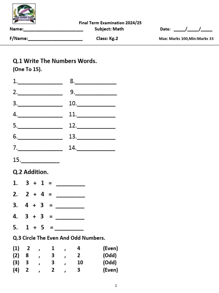 Class Kg2 Math | PDF