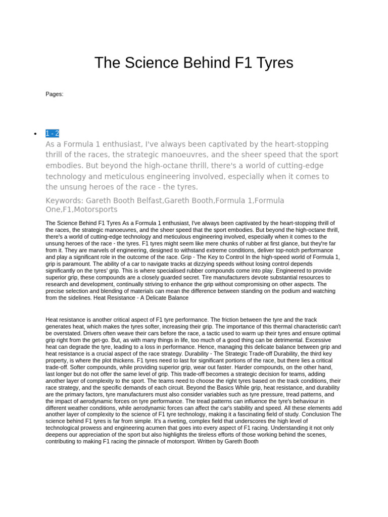 The Science Behind F1 Tyres | PDF | Tire | Formula One
