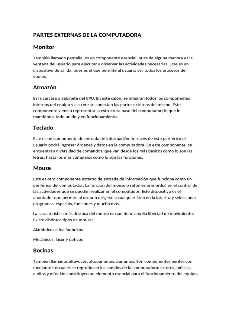 Partes Externas de La Computadora - Copia | PDF | Periférico | Hardware ...