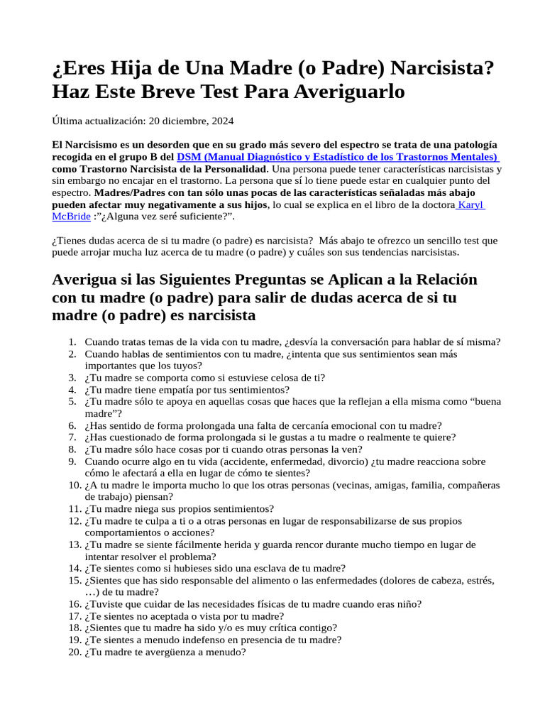 Eres Hija de Una Madre Narcisista ART | PDF | Narcisismo | Abuso infantil