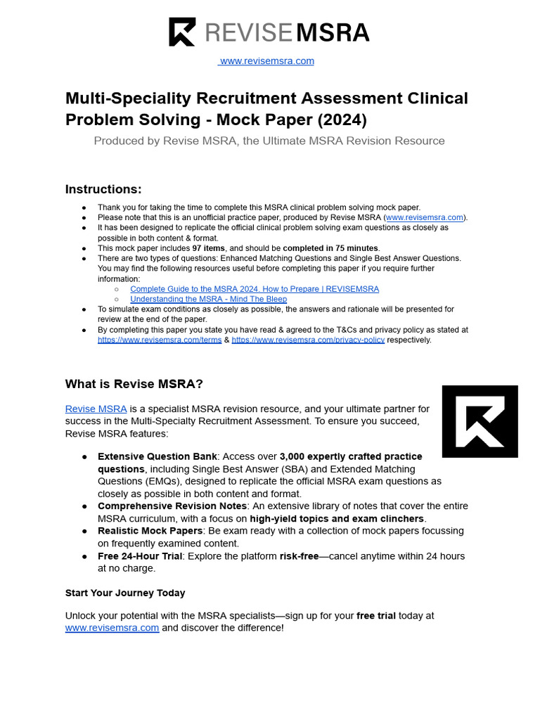 Revise MSRA Mock Paper | PDF | Medical Specialties | Diseases And Disorders