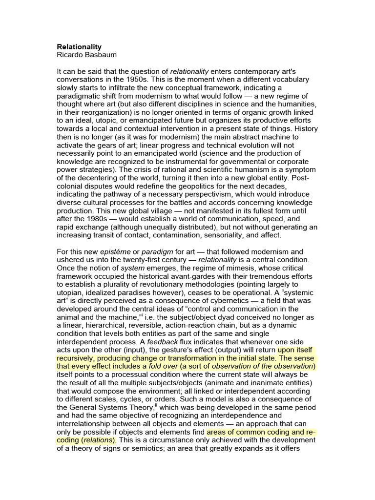 BASBAUM - Ricardo - Relationality | PDF | Systems Theory | Semiotics