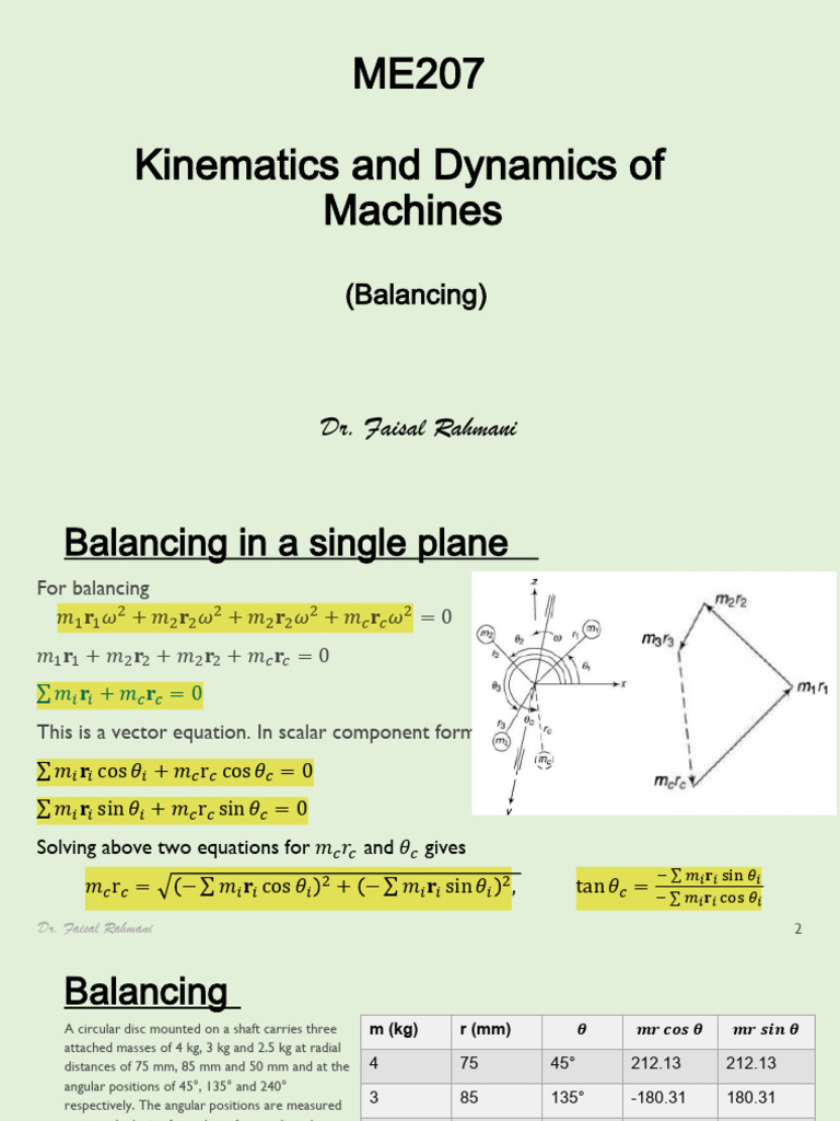Single Plane Balancing Analysis Pdf Kinematics Applied And