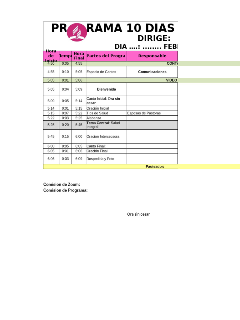 Programa de 10 Dias de Oraciones - Formato | PDF
