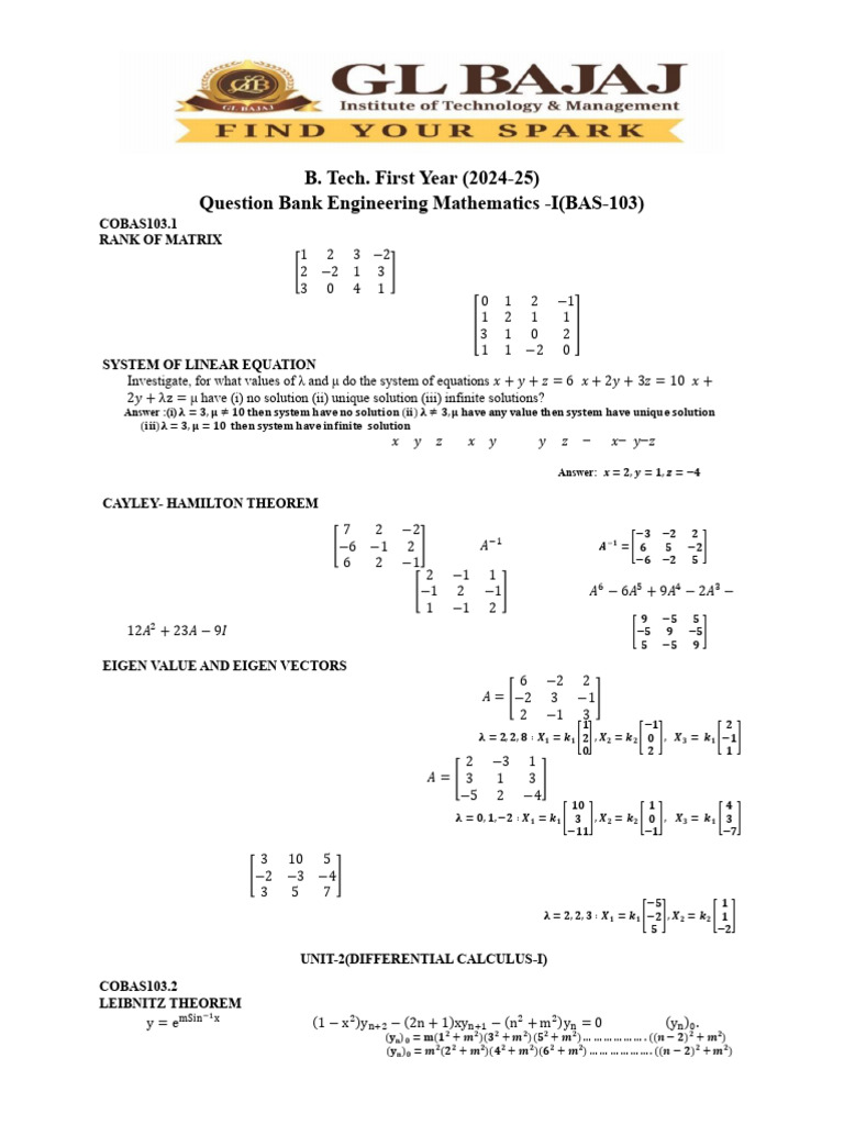 Question Bank (40) Odd Sem 2024-25 | PDF | Eigenvalues And Eigenvectors | Mathematics