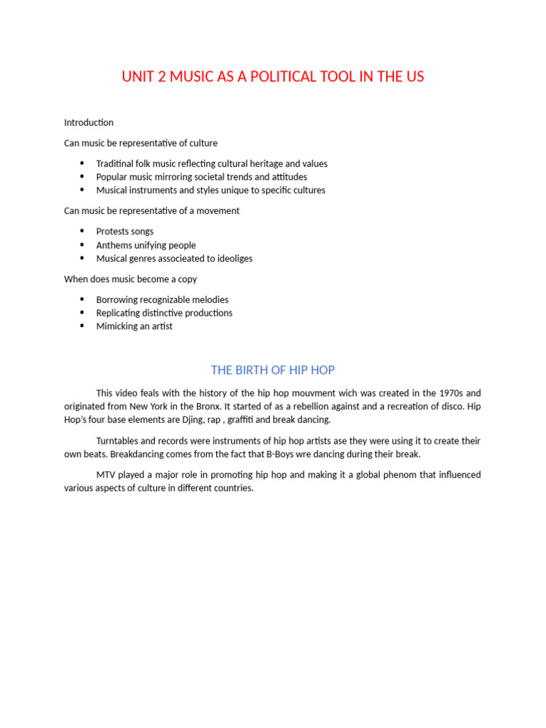 Unit 2 Music As A Political Tool in The Us | PDF