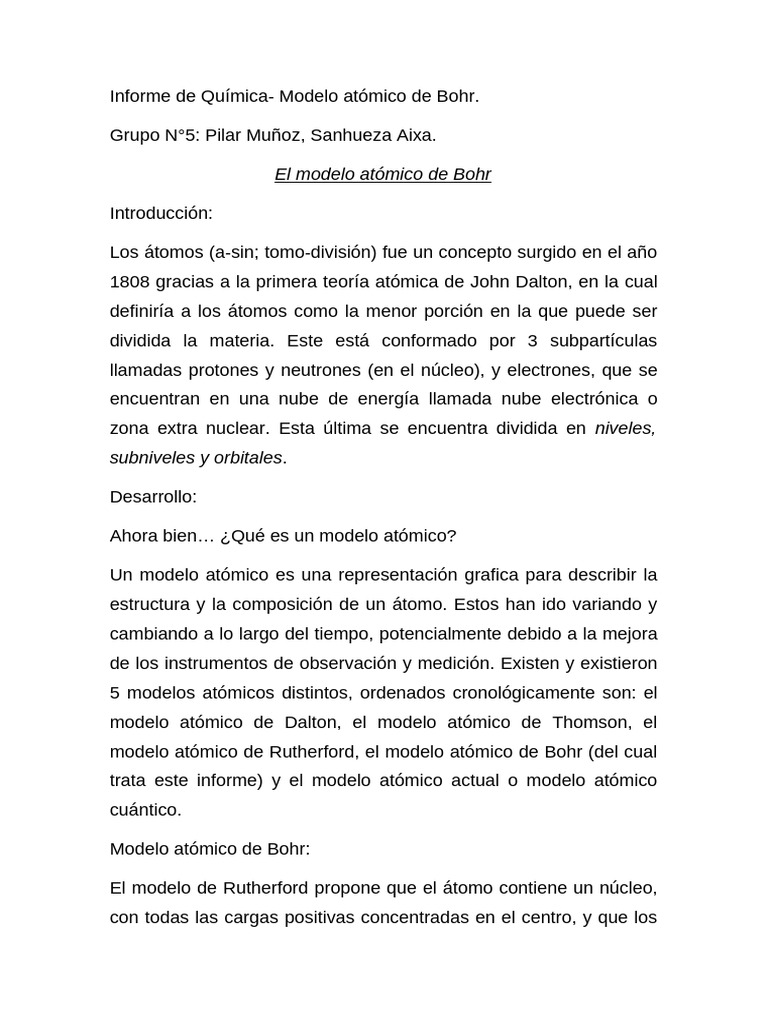 Informe de Química Grupo N°5 | PDF | Átomos | Núcleo atómico