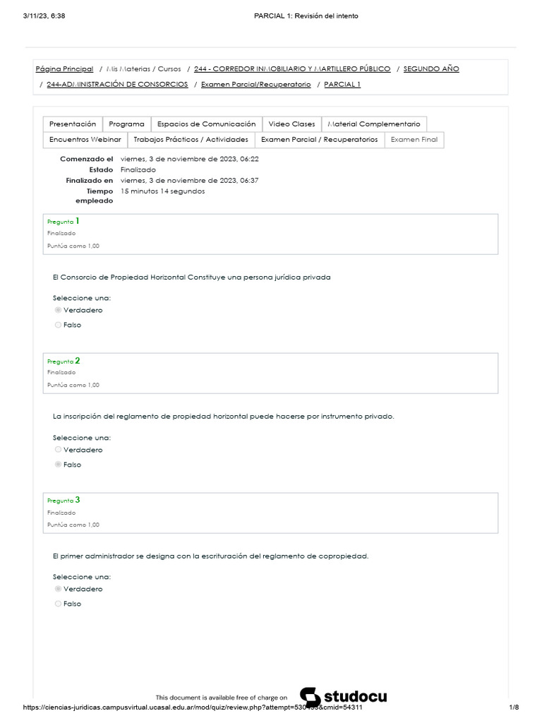 Parcial Adm de Consorcio Nov 2023 | PDF