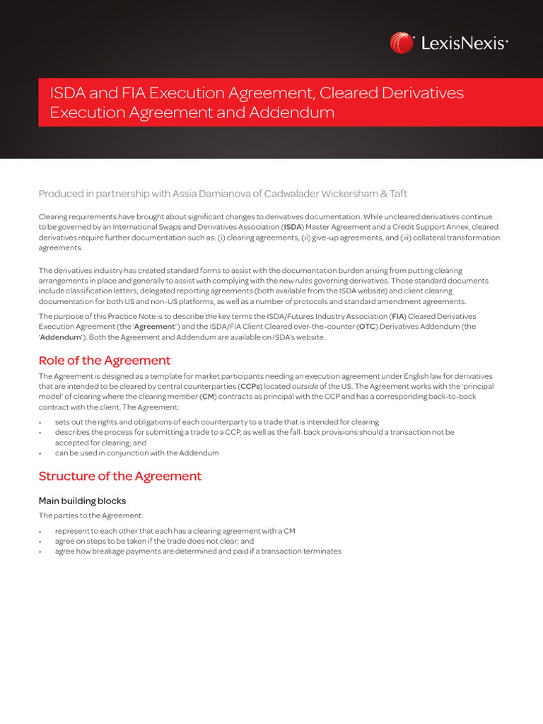 ISDA and FIA Execution Agreement, Cleared Derivatives Execution Agreement and Addendum | PDF ...