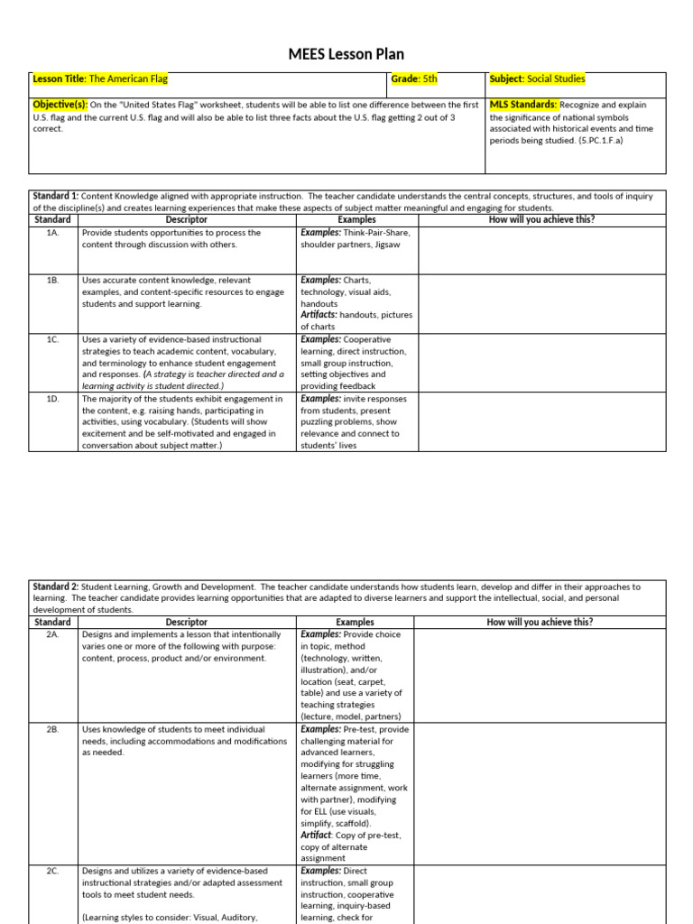 5th Grade Lesson on the American Flag | PDF | Educational Assessment ...
