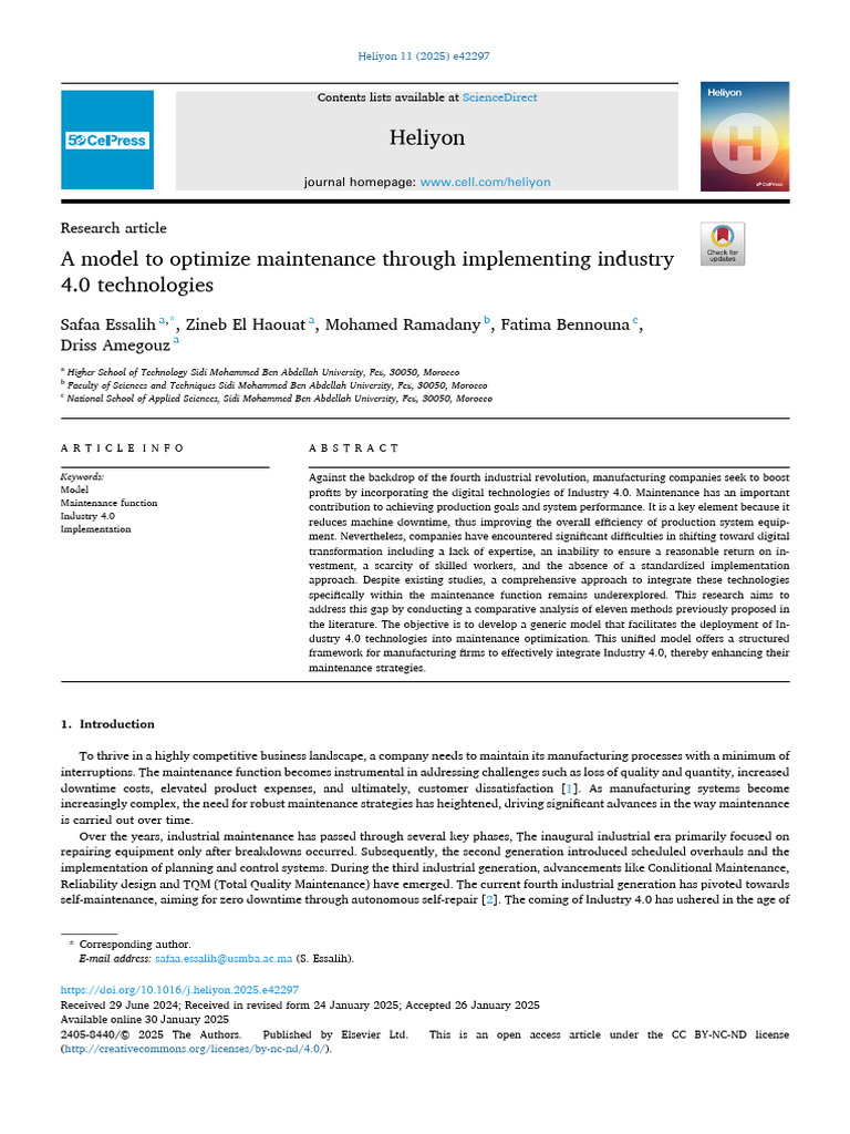 Industry 4.0 Maintenance Optimization Model | PDF | Internet Of Things | Augmented Reality