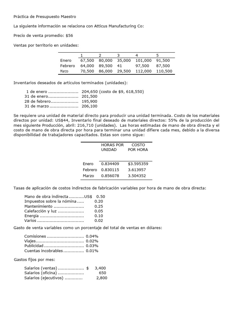 Práctica de Presupuesto Maestro | PDF | Presupuesto | Economias