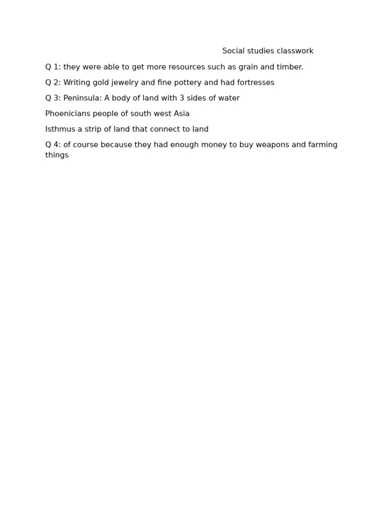 Social Studies Classwork | PDF
