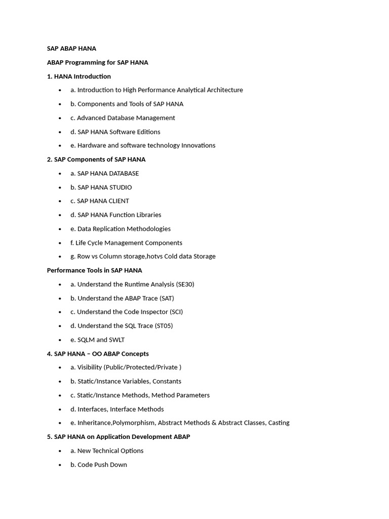 ABAP ON HANA RESUME POINTS | PDF | Sql | Databases