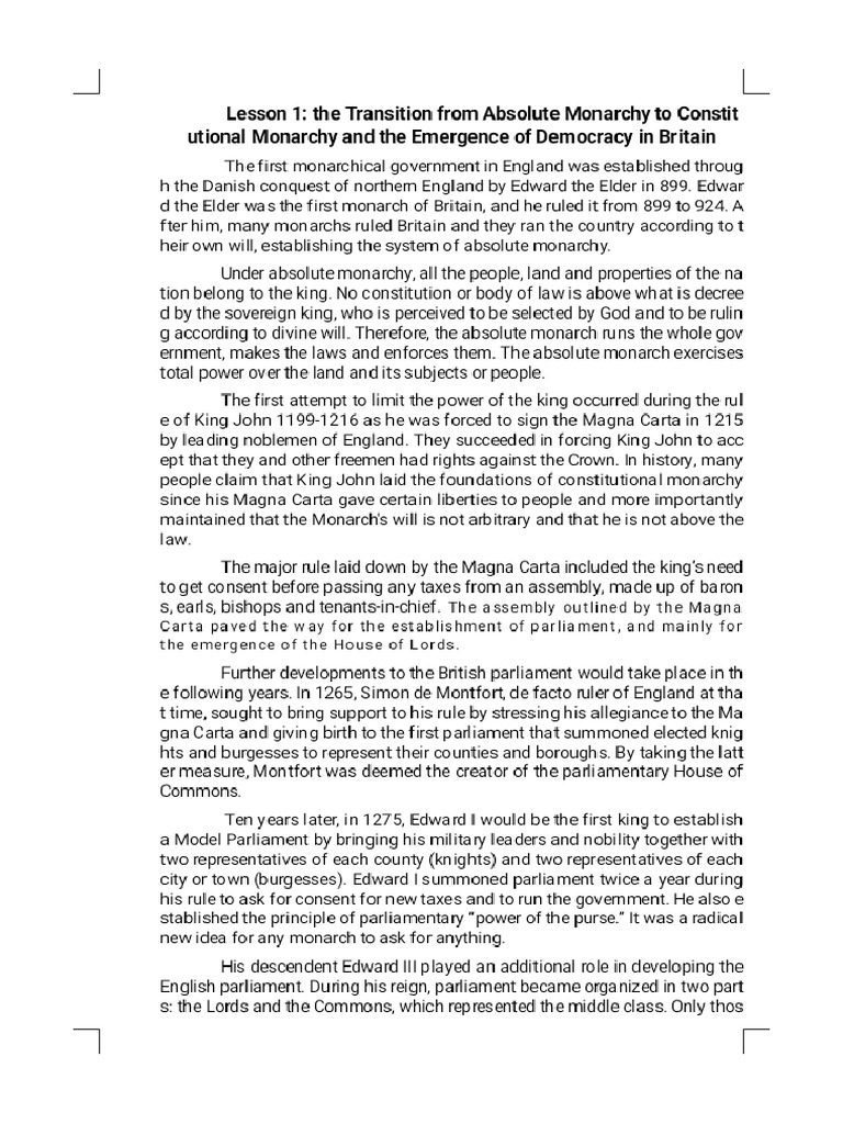 Lesson 1 Evolution From Absolute Monarchy To Constitutional Monarchy ...