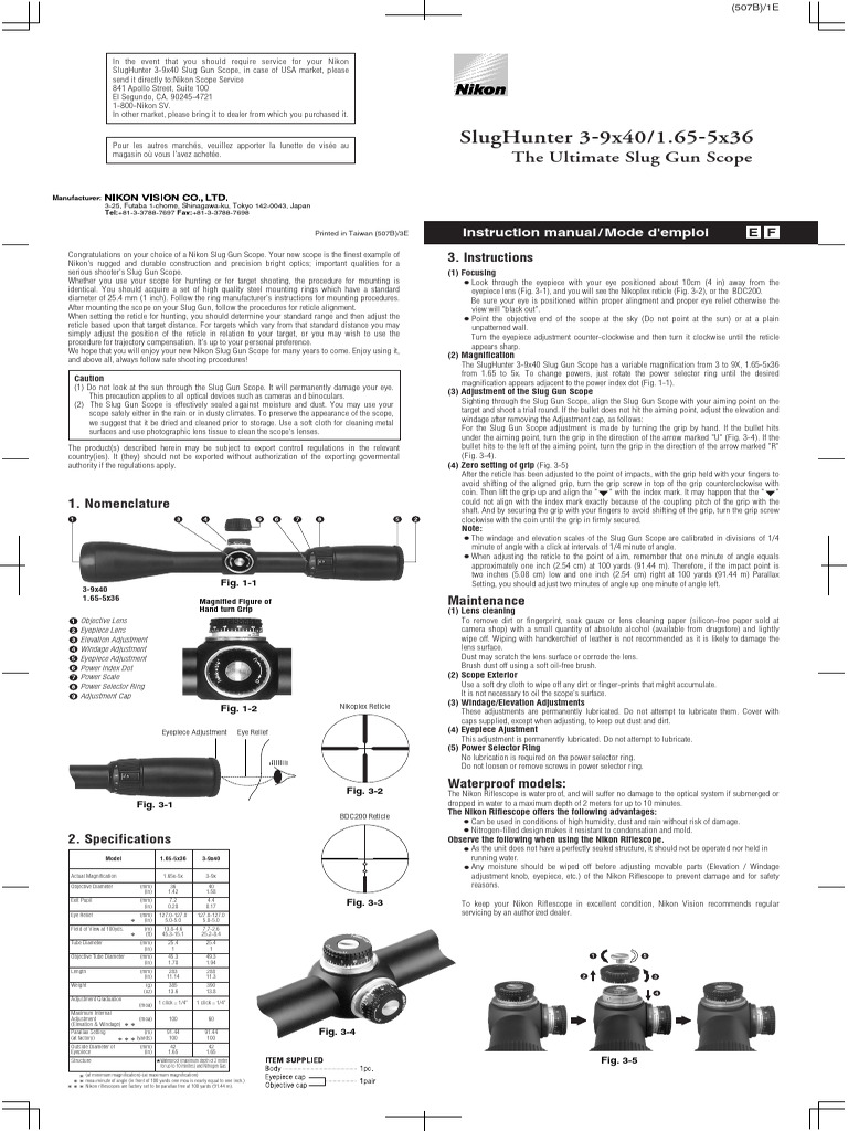Nikon SlugHunter Scope Service Guide | PDF | Telescopic Sight | Optics