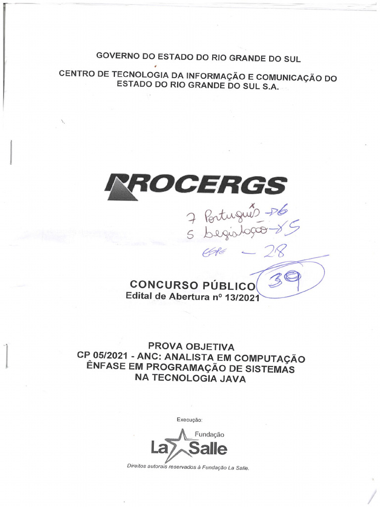 Prova Procergs 2021 | PDF