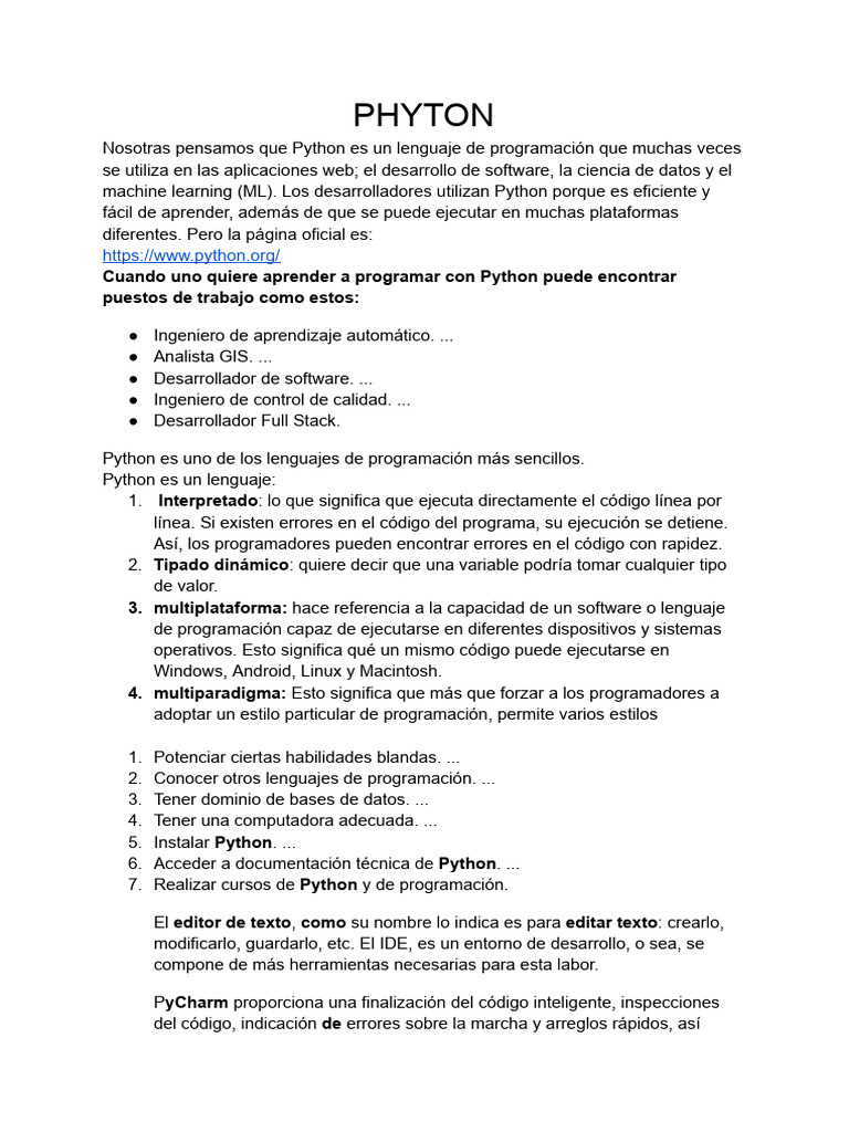 Python: Lenguaje Versátil y Fácil de Aprender | PDF | Lenguaje de programación | Python ...