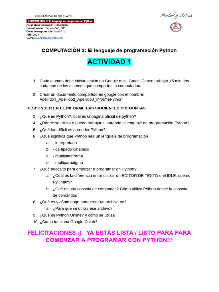 Python Clase 1 Introduccion 2 | PDF
