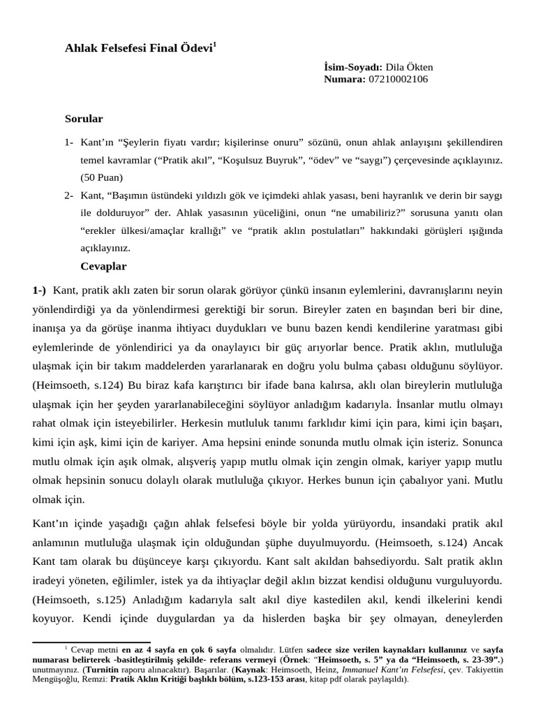 Ahlak Final Ödevi Dila Ökten | PDF