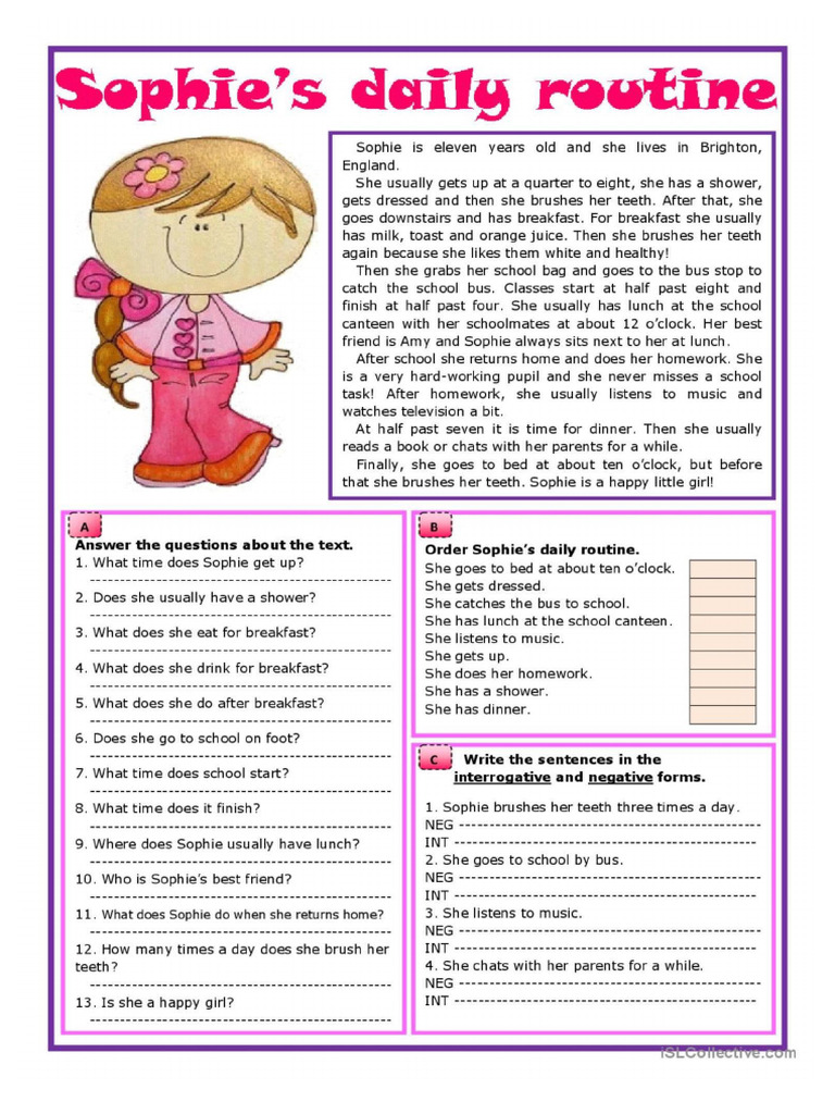 Daily Routine - Present Simple - Kids | PDF